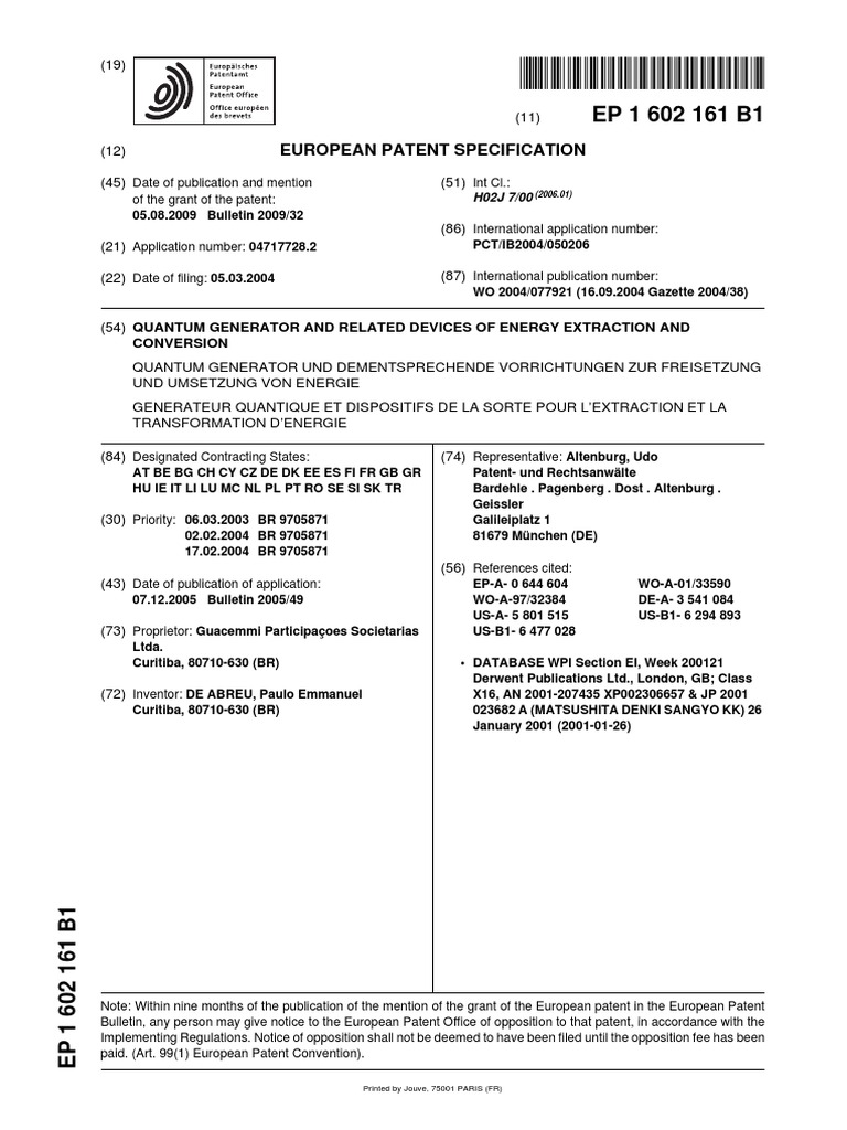European Patent Specification: Conversion | PDF | Rechargeable Battery ...