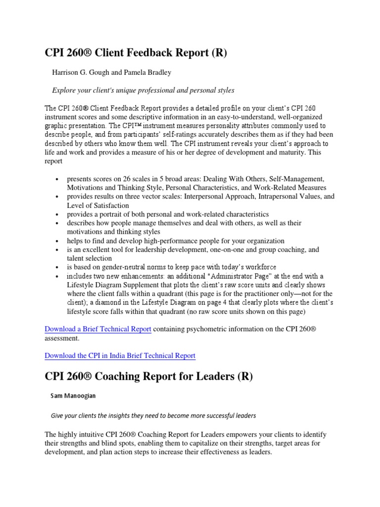 Cpi 260 | PDF | Action (Philosophy) | Leadership