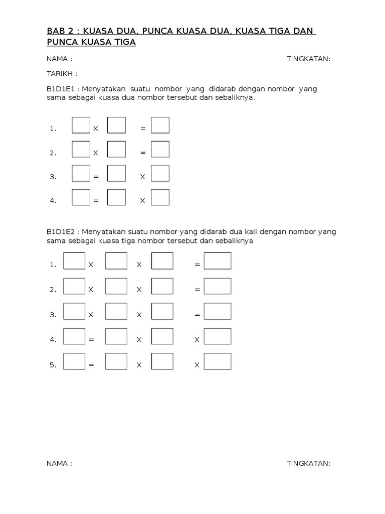 Bab 2 Kuasa Dua, Punca Kuasa Dua, Kuasa Tiga, Punca Kuasa Tiga | PDF