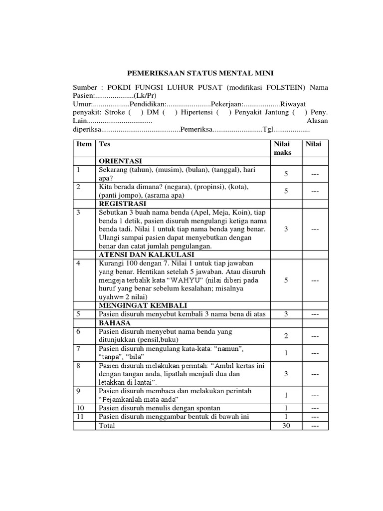Lampiran Kuesioner MMSE | PDF