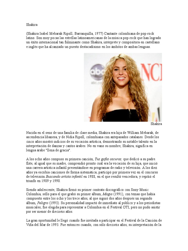 Biografía de Shakira: Éxitos y Vida | PDF | Musica en español | Música ...