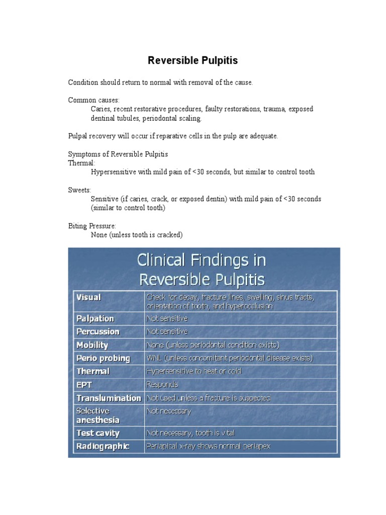 Reversible Pulpitis | PDF