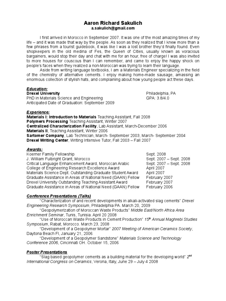 Sakulich Academic Bio | PDF | Morocco | Cement