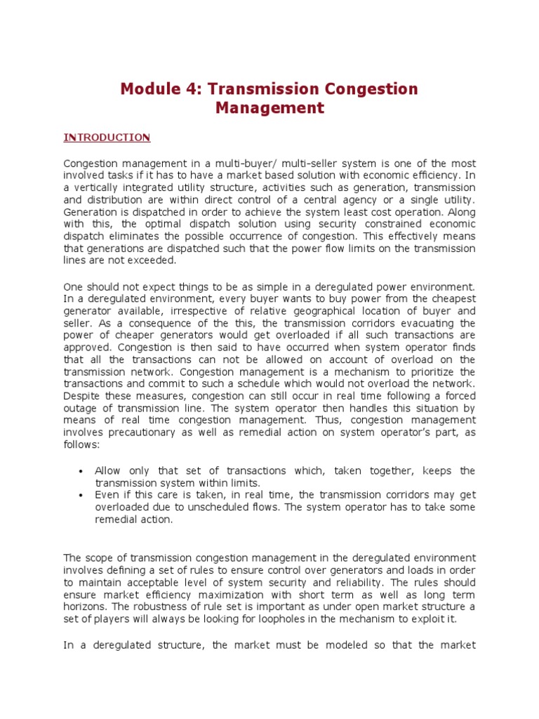 Congestion Management Pdf Network Congestion Electric Power Transmission