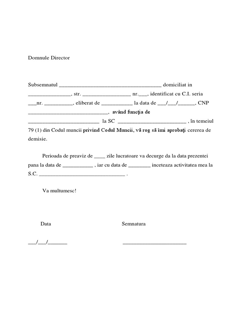 Cerere Demisie Cu Preaviz | PDF