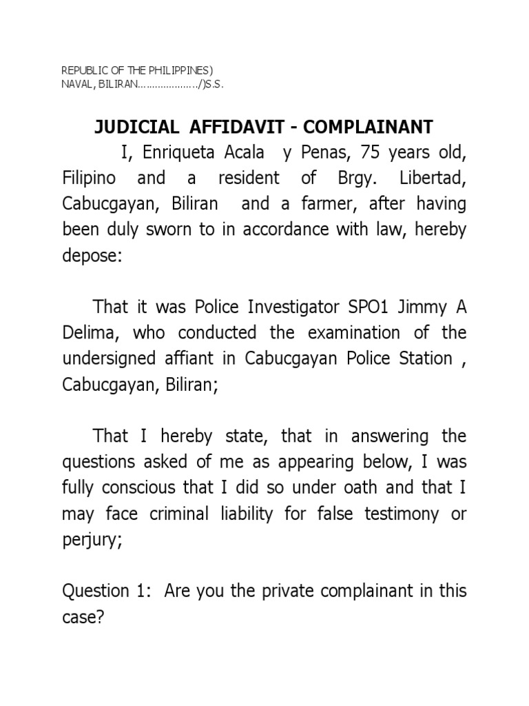 Barangay Oral Defamation Case | PDF | Affidavit | Perjury