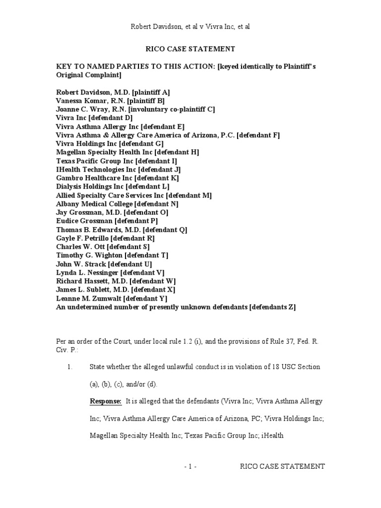 Searchable USDC Az RICO Case Statement | PDF | Racketeer Influenced And ...