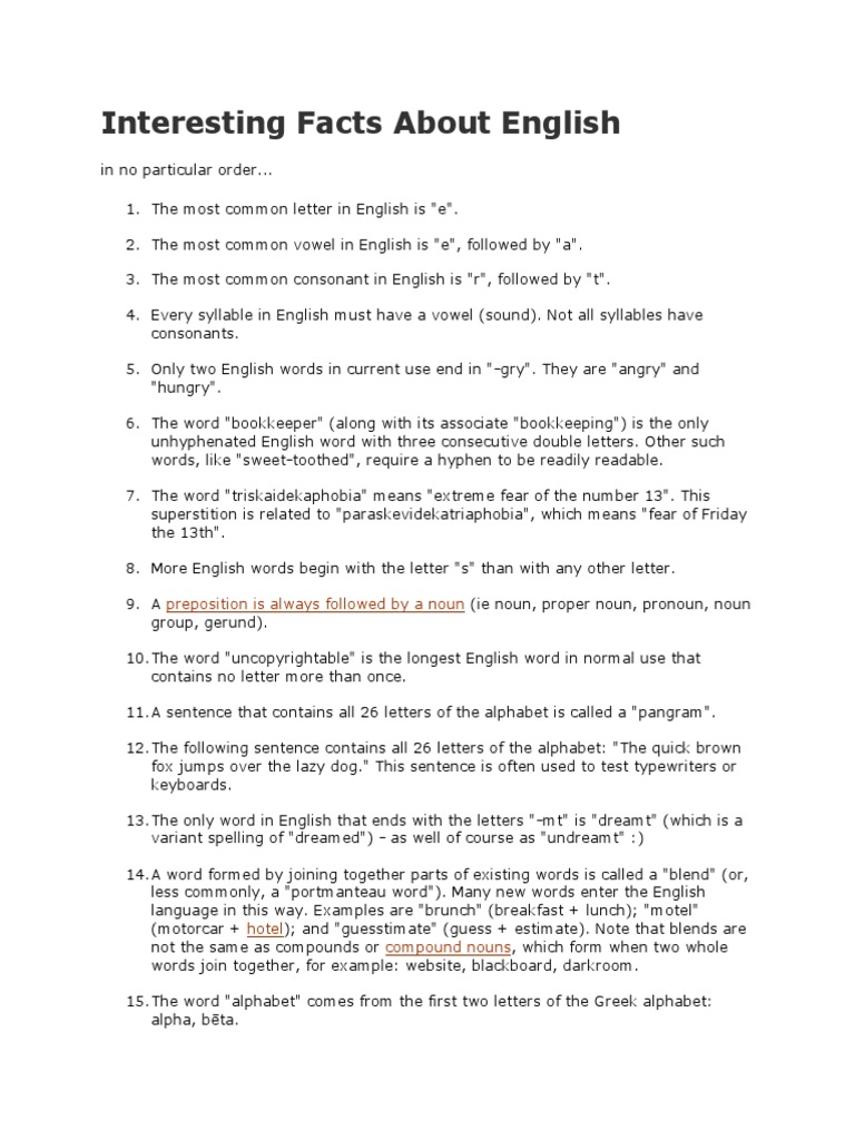Interesting Facts About English | PDF | English Language | Planets