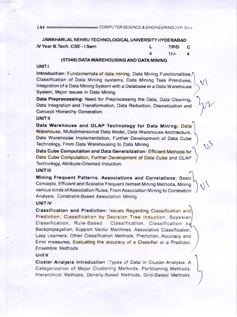 IV - CSE - Data Warehousing and Data Mining | PDF | Statistical Classification | Data Warehouse