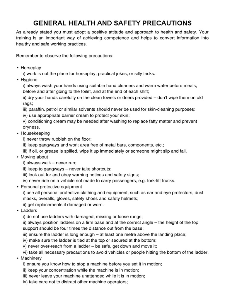 Health and Safety Precautions for the Workplace: A Comprehensive Guide ...