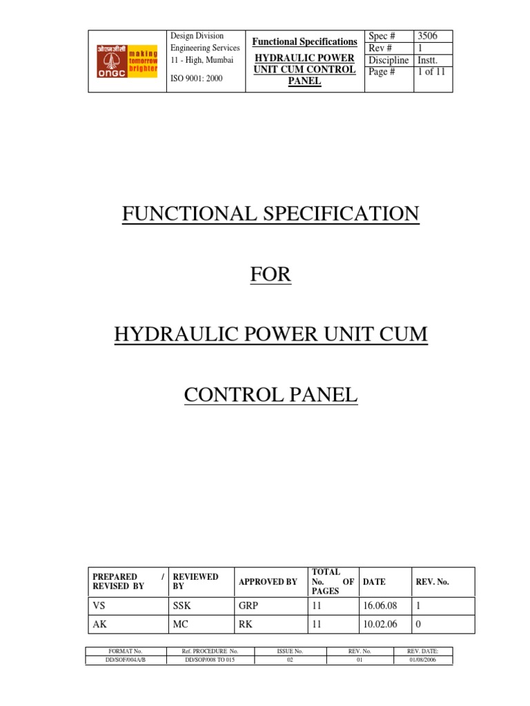 FS HPU | Specification (Technical Standard) | Subsea (Technology)