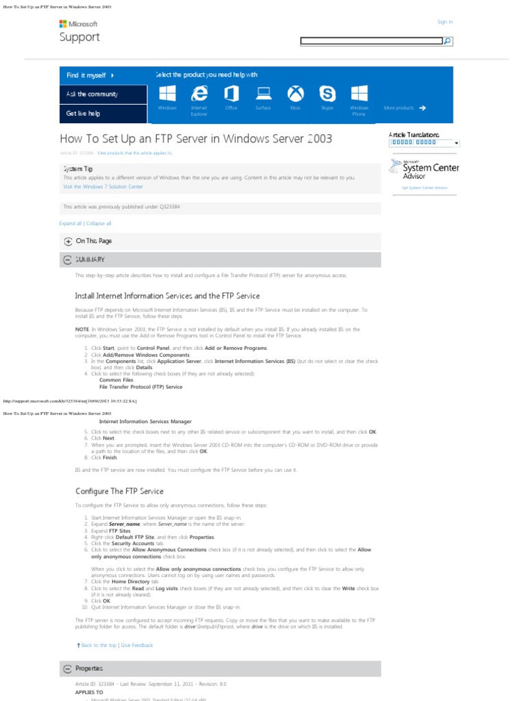 How To Set Up An FTP Server in Windows Server 2003 | PDF | File ...