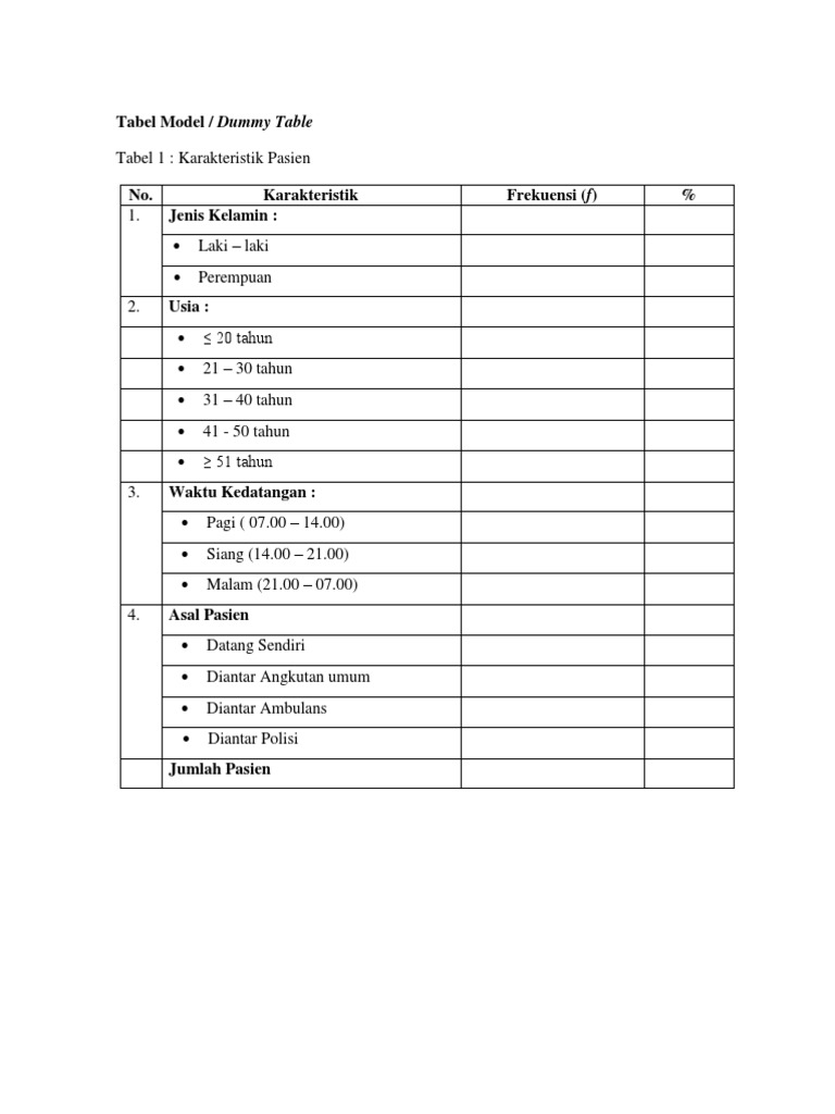 Tabel Model Dummy Table Versi IV | PDF