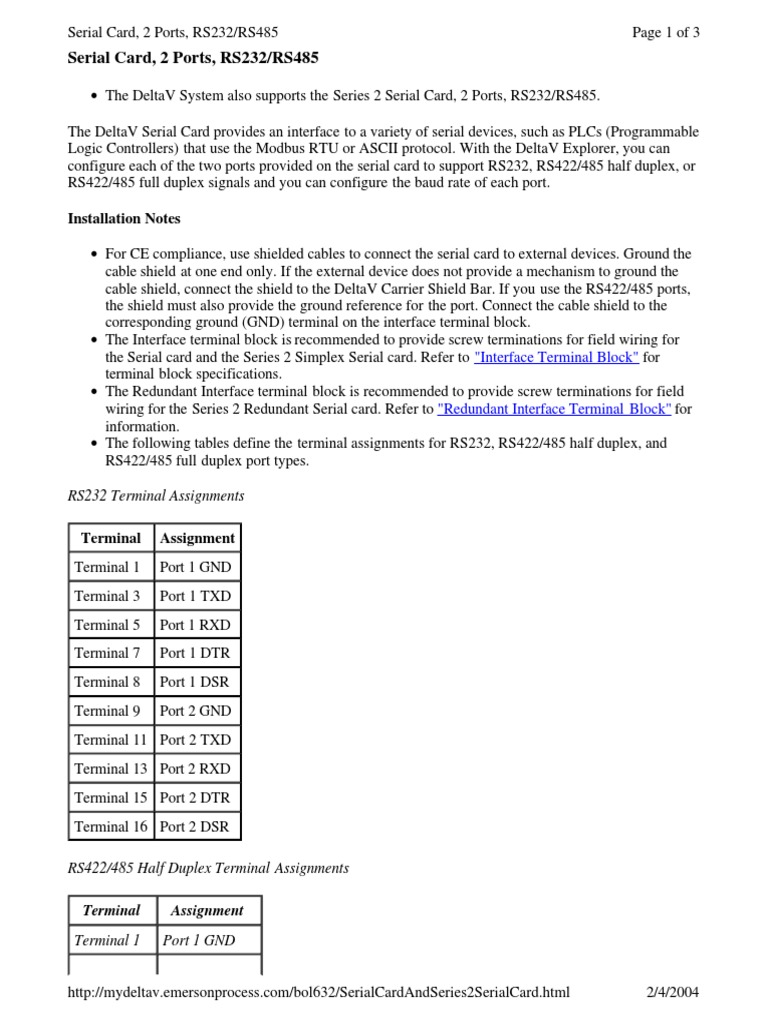 DeltaV Serial Card Wiring Guide | PDF | Physical Layer Protocols ...