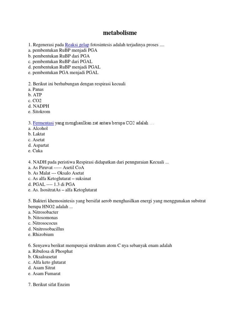 Soal Metabolisme | PDF