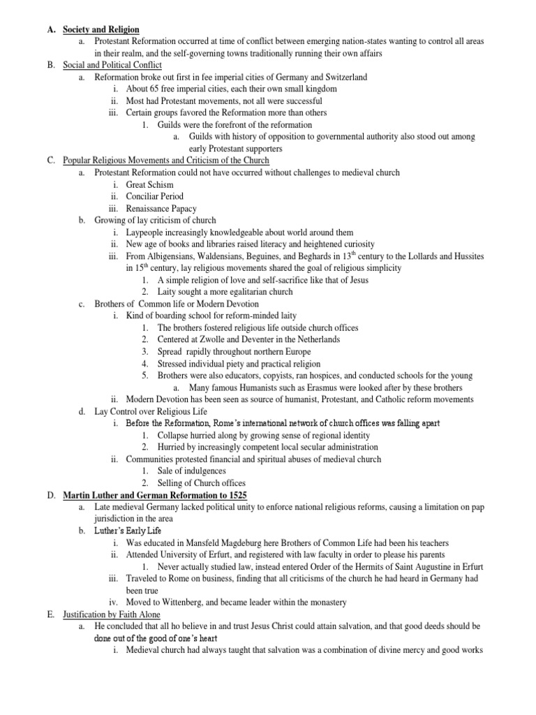 Chapter 11 Reformation Notes | PDF | Protestant Reformation | Protestantism