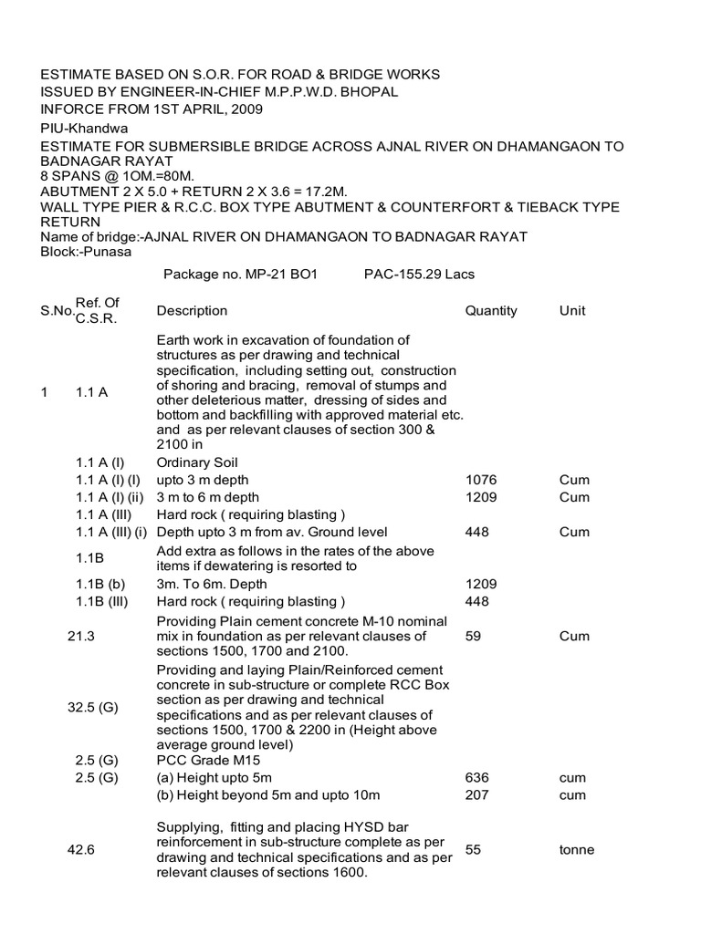 Boq of Bridge | PDF | Construction Aggregate | Concrete