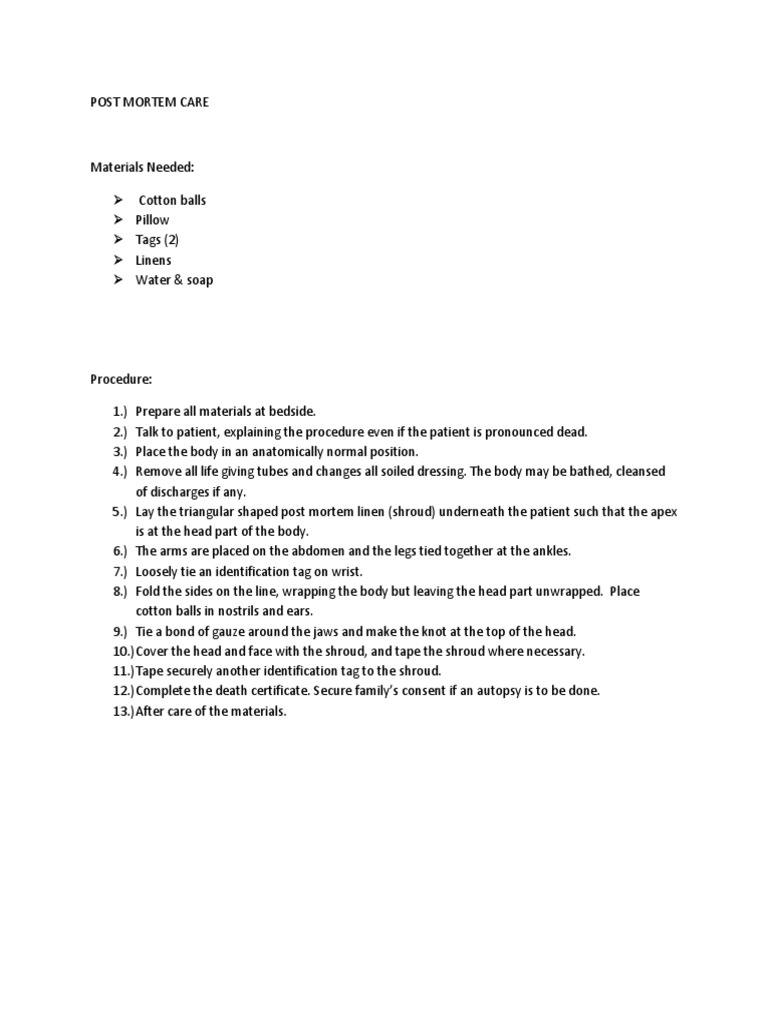 Post Mortem Care | PDF