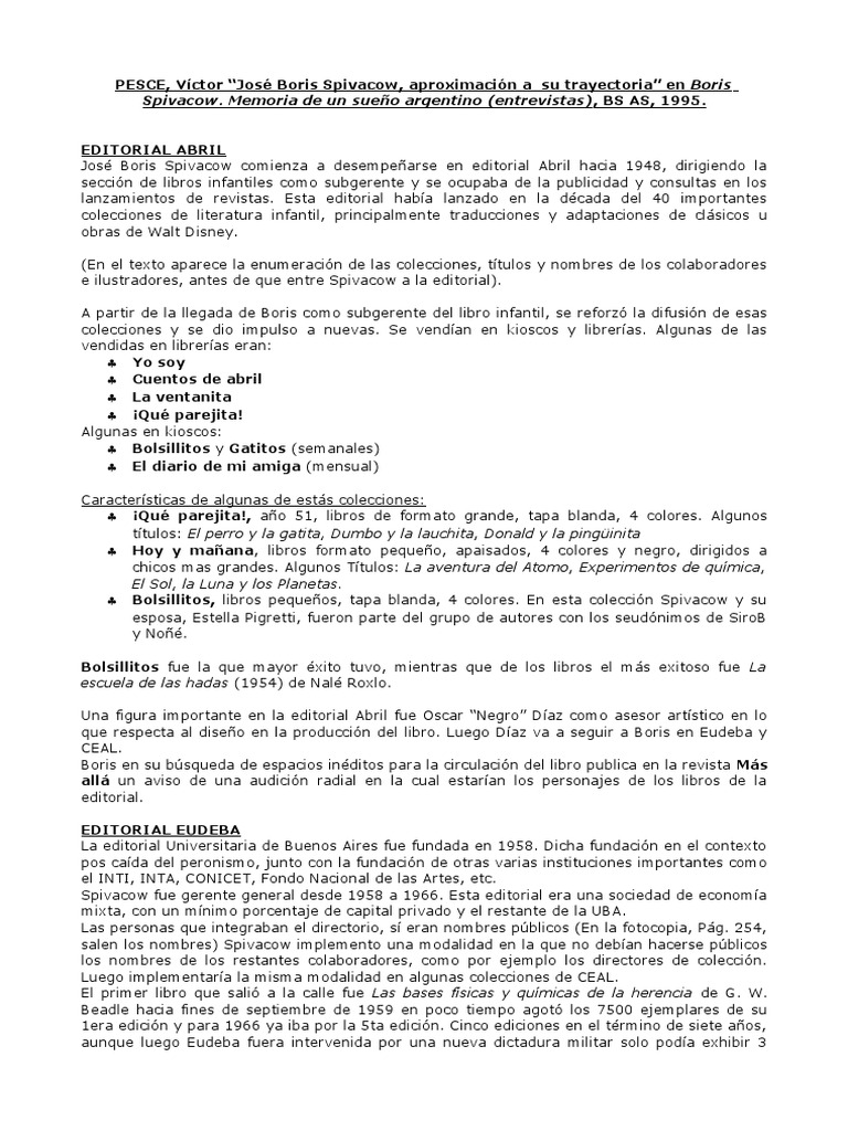 José Boris Spivacow de VICTOR PESCE 2 | PDF | Publicación | Libros