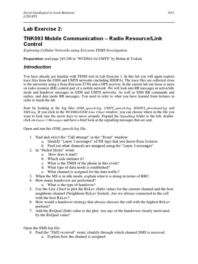Lab Exercise 2: TNK093 Mobile Communication - Radio Resource/Link ...