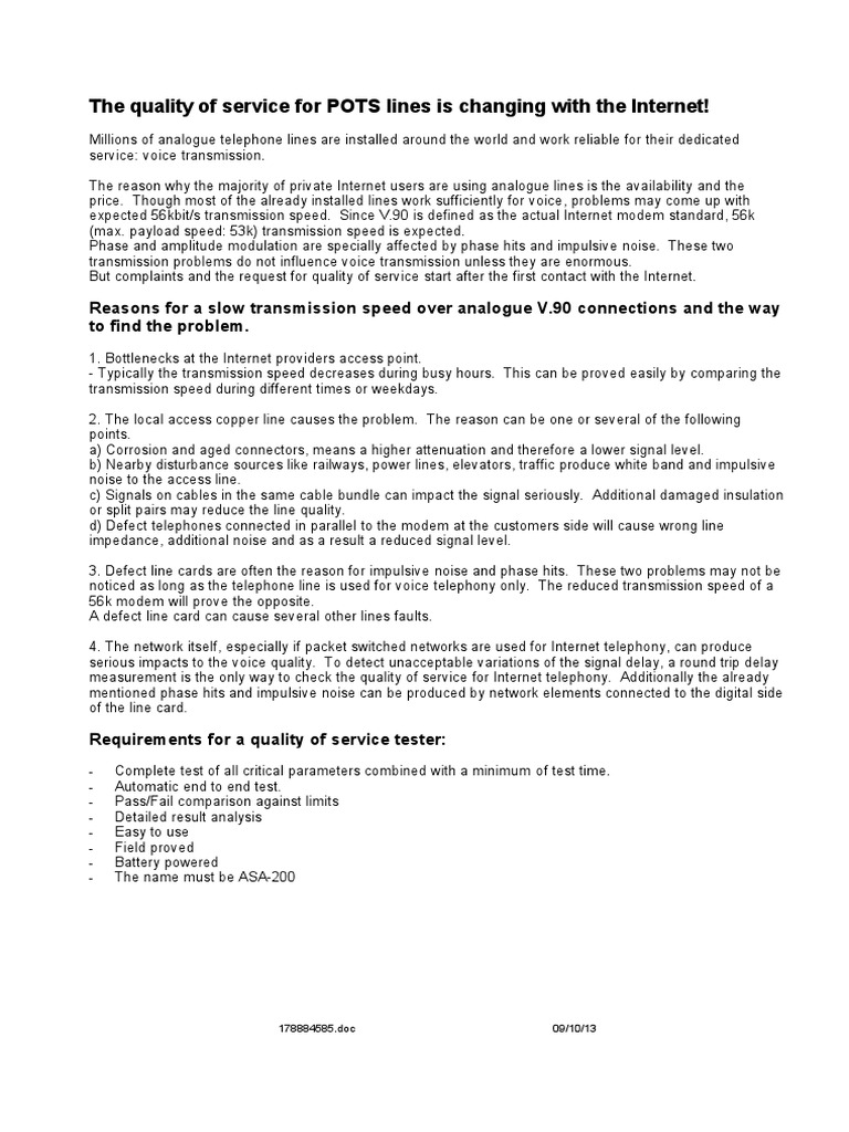 The Quality of Service For POTS Lines Is Changing With The Lnternet ...