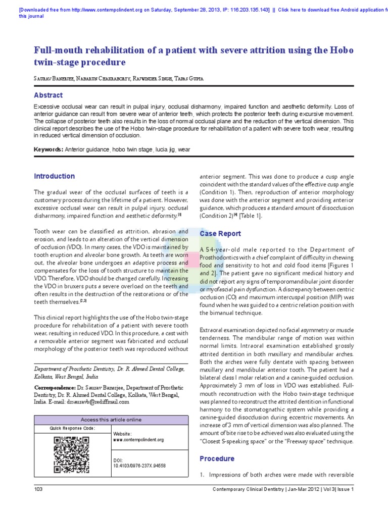 Full-Mouth Rehabilitation of A Patient With Severe Attrition Using The ...