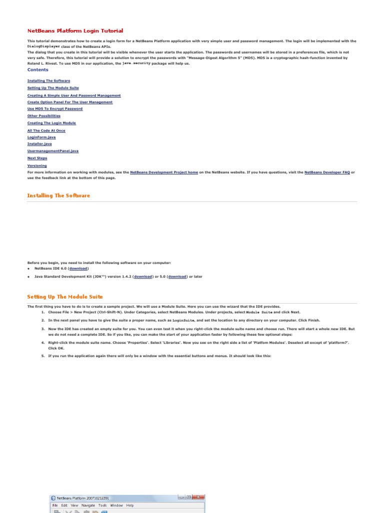 NetBeans Platform Login Tutorial | PDF | Net Beans | Applications & Software