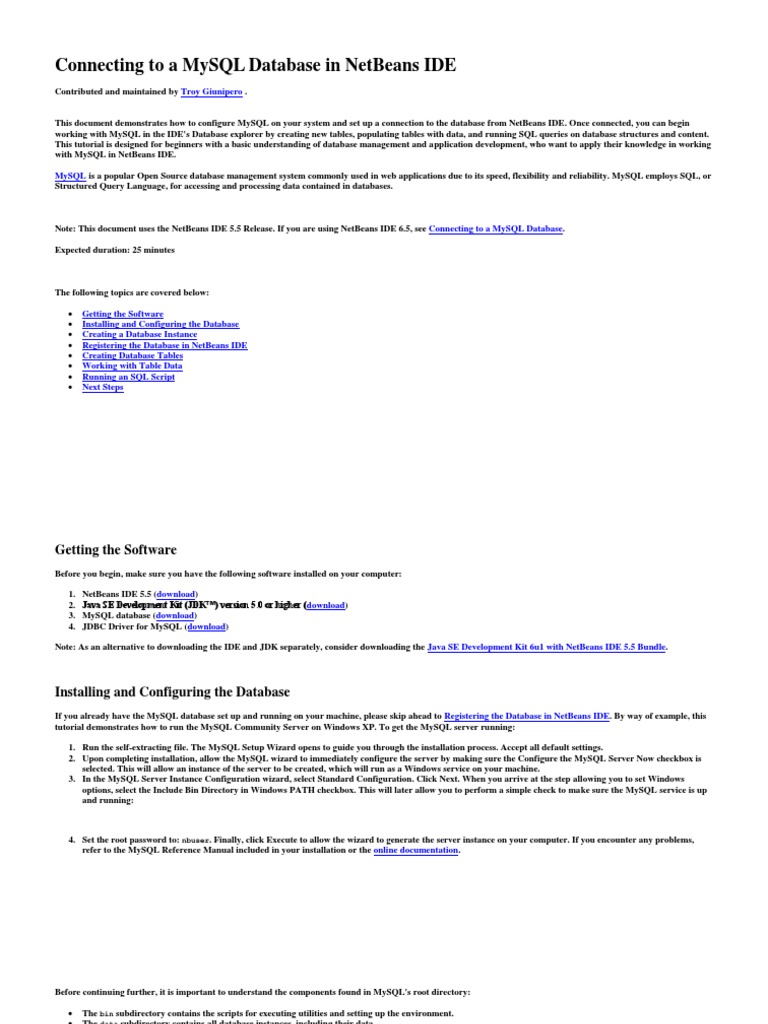 Connecting To A Mysql Database In Netbeans Ide Pdf Net Beans Applications And Software