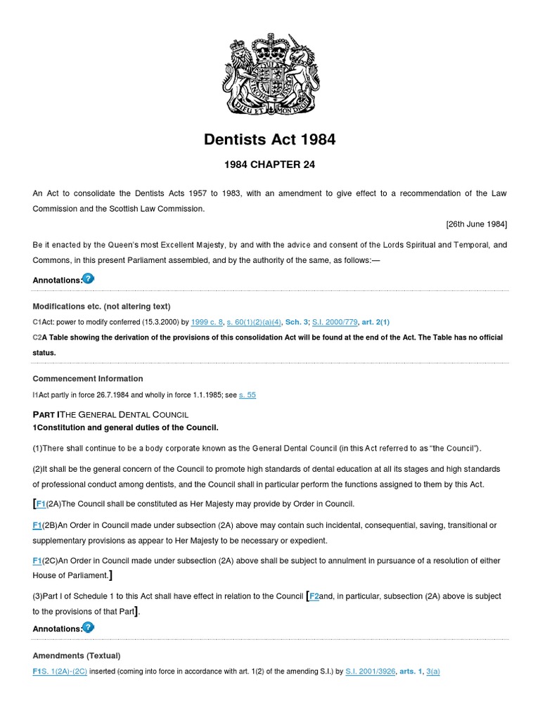 Dentists Act 1984 Overview | PDF | Dentistry | Academic Degree