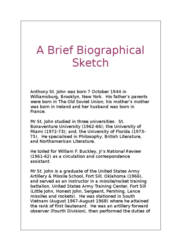 A Brief Biographical Sketch of Anthony St. John | PDF