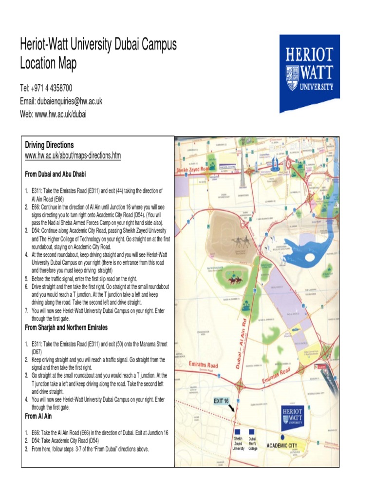 Heriot-Watt University Dubai Campus Location Map | PDF | Road ...