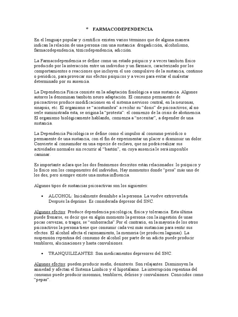 Far Maco Dependencia | PDF | Psicoanálisis | La dependencia de sustancias
