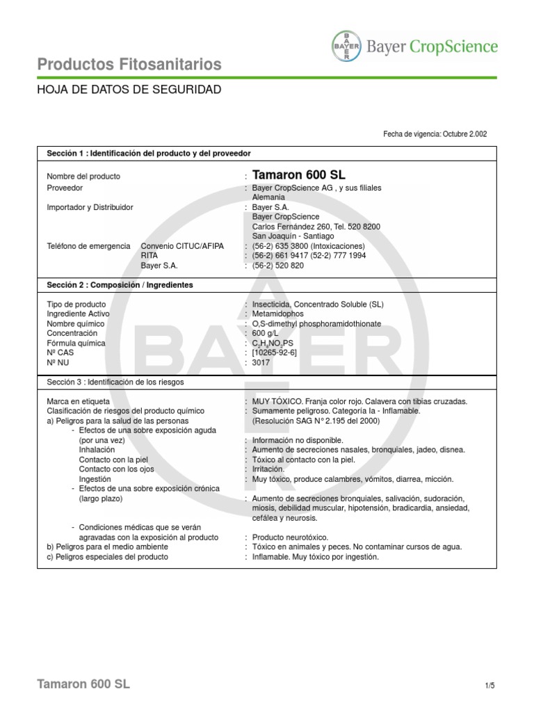 Tamaron 600 SL | PDF | Aluminio | Toxicidad
