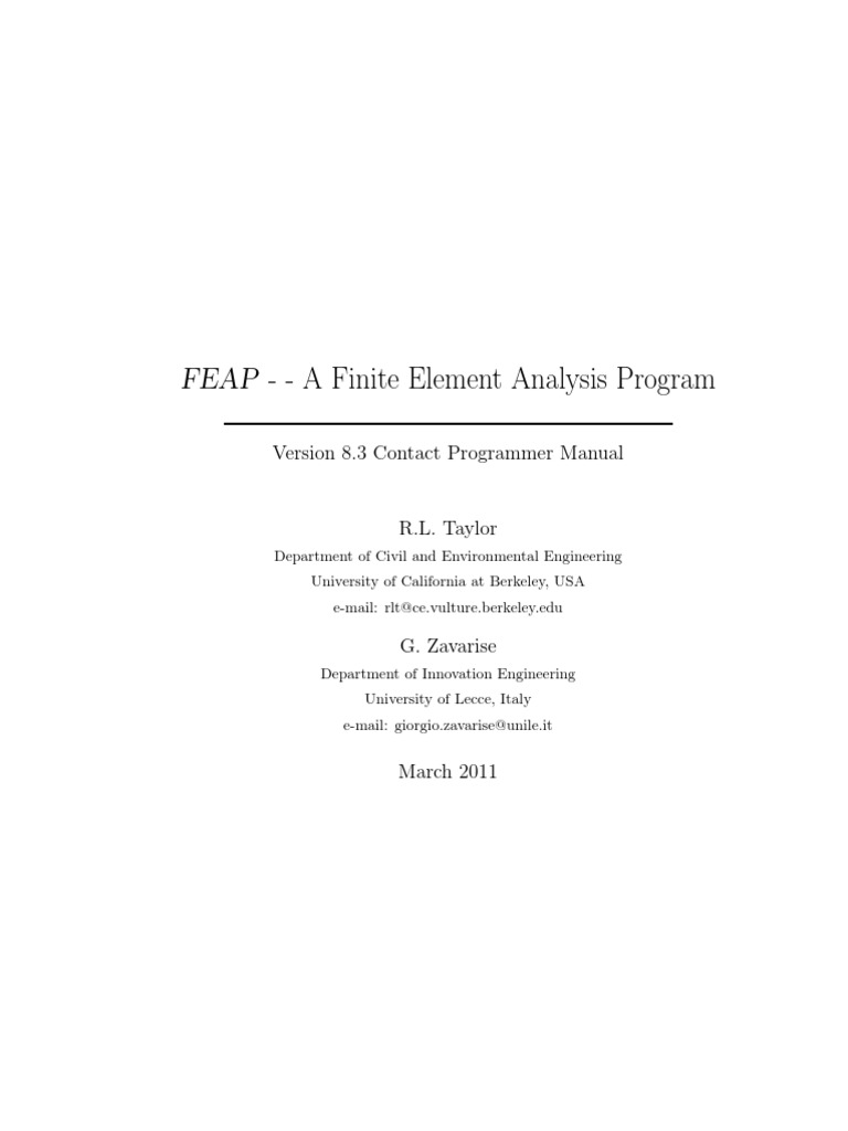FEAP CONTACT MANUAL | PDF | Parameter (Computer Programming) | Subroutine