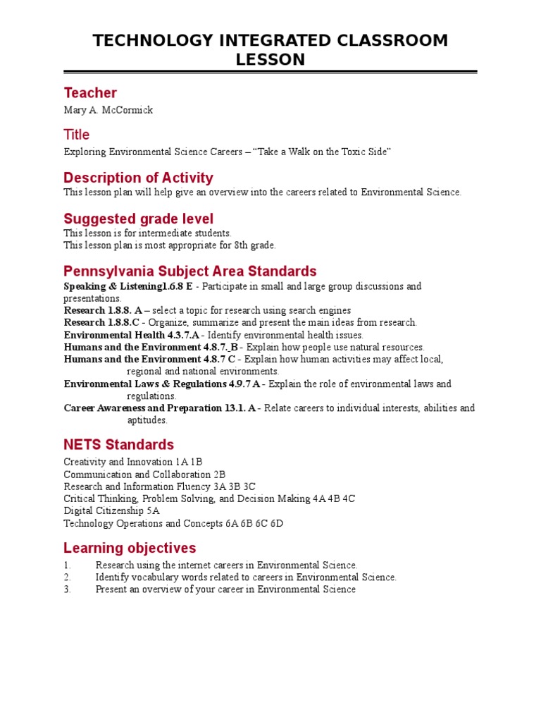 598 Technology Lesson Plan | PDF | Lesson Plan | Homework