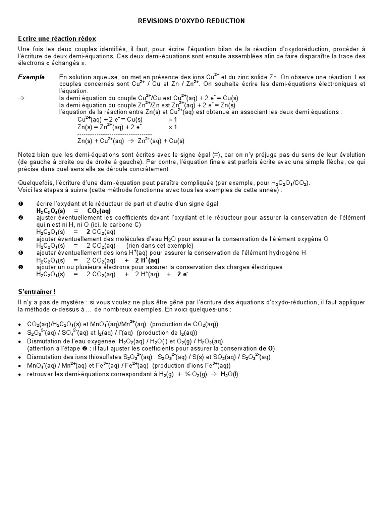 Réactions d'oxydo-réduction simplifiées | PDF | Réaction d ...
