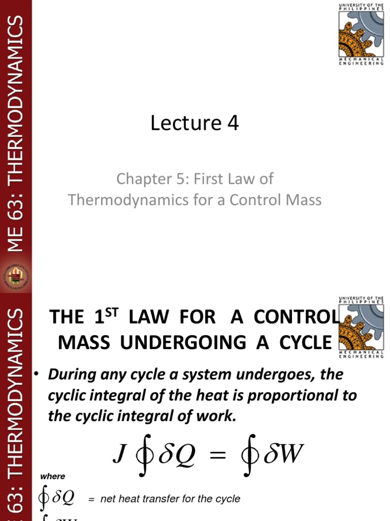 Chapter 5: First Law of Thermodynamics For A Control Mass | PDF | Heat ...