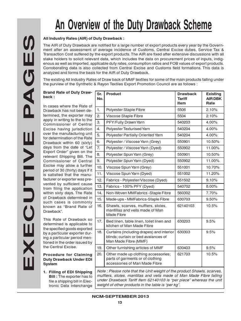 Duty Drawback Scheme | PDF | Excise | Taxation