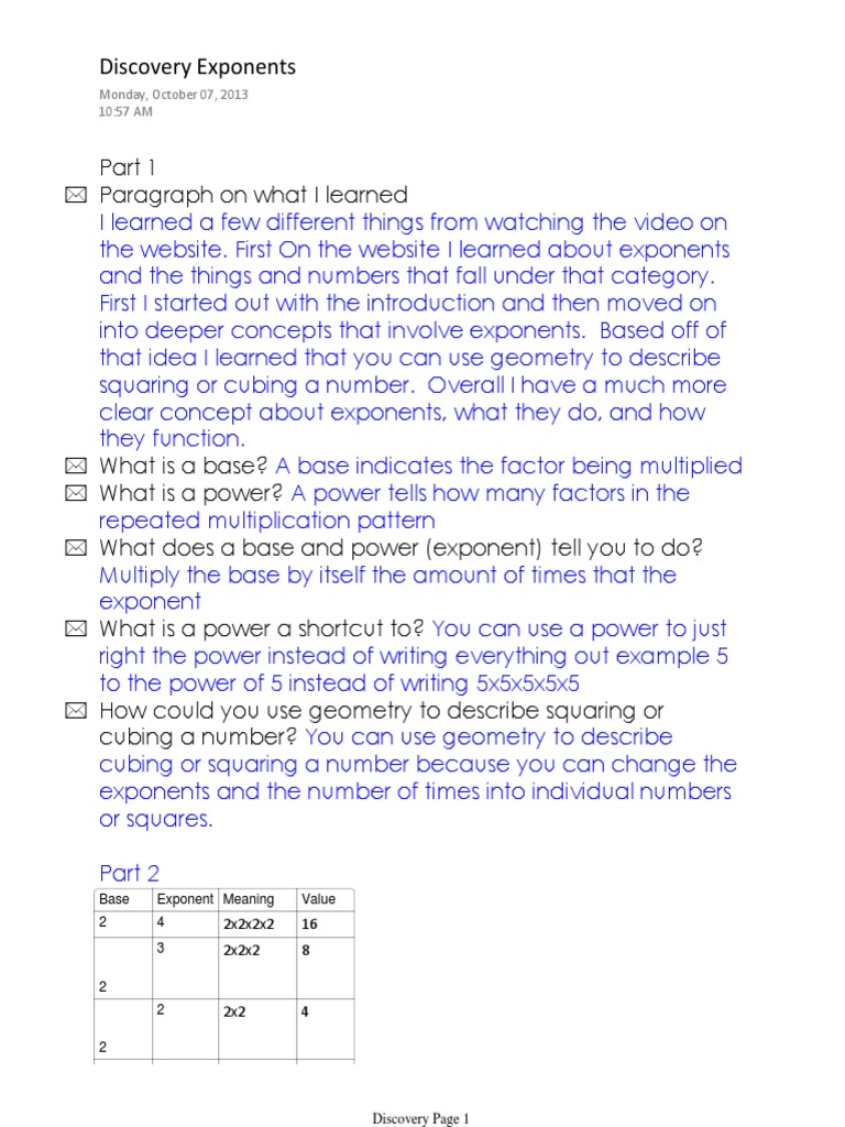 Discovery Exponents | PDF | Exponentiation | Multiplication