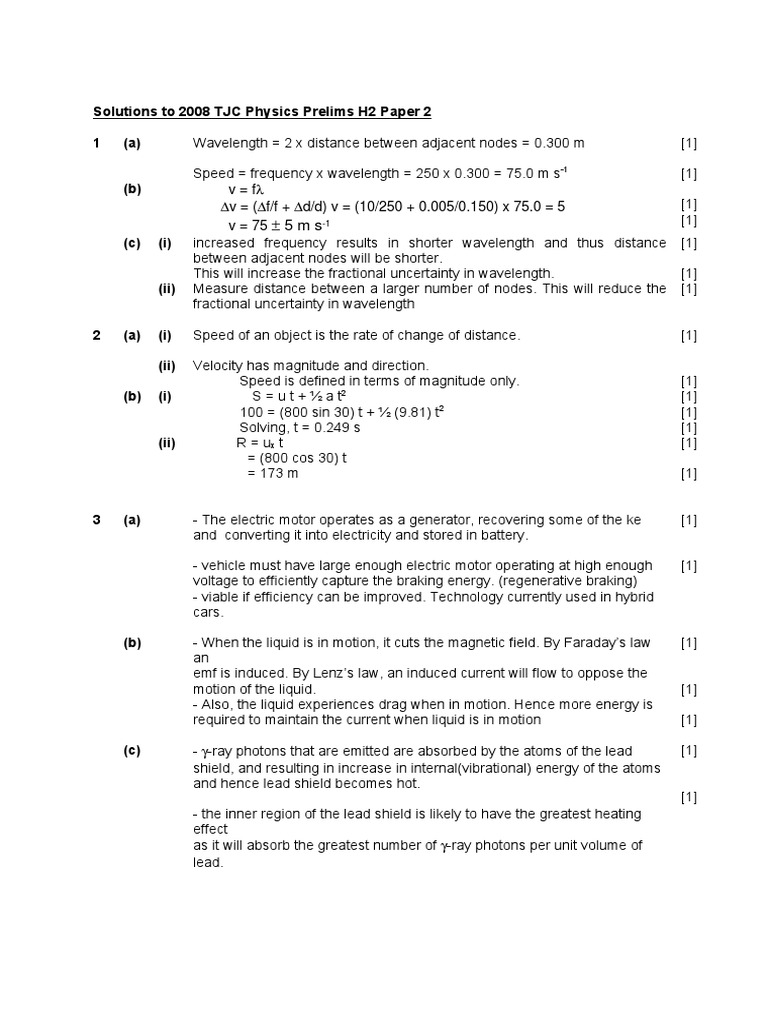 2008 TJC Prelims h2 Physics p2 Solutions | PDF | Inductor | Wavelength