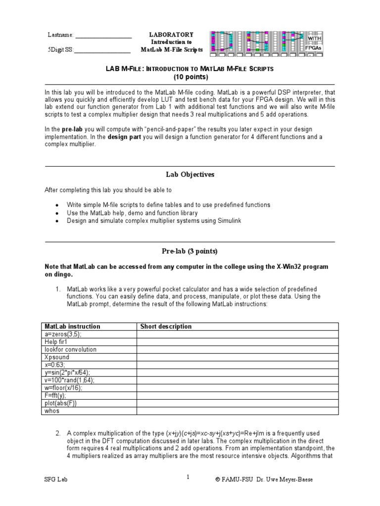 Lab M-F: I M L M-F S (10 Points) : Laboratory Introduction To Matlab M ...