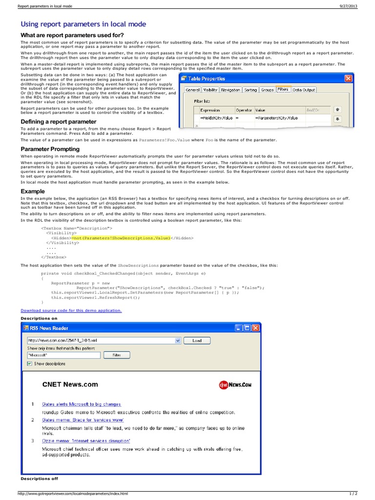 Report Parameters in Local Mode | PDF
