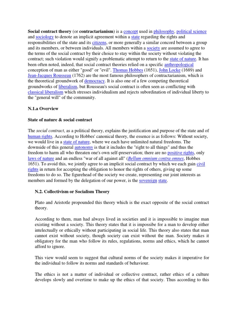Social Contract Theory (Or Contractarianism) Is A: Bellum Omnium Contra ...