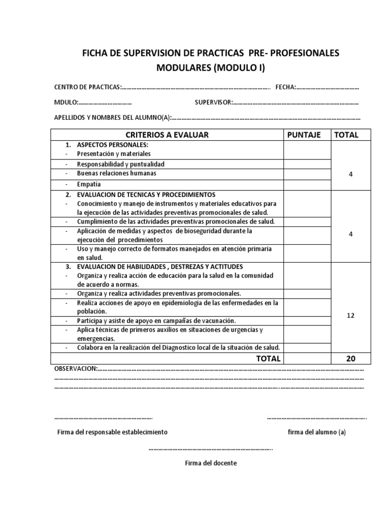 Ficha de Supervision Modular 2012 Enferneria | PDF | Enfermería ...