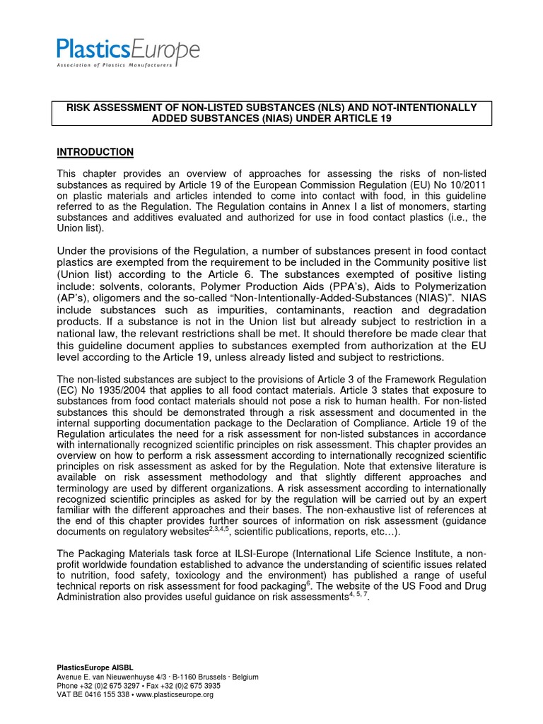 Risk Assessment of Non-Listed Substances (NLS) and Not-Intentionally ...