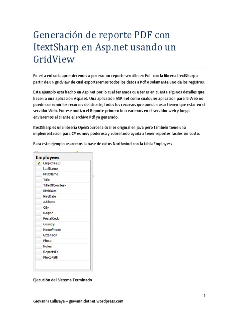Generación De Reporte Pdf Con Itextsharp En Asp Pdf Tabla Base De Datos Formato De 