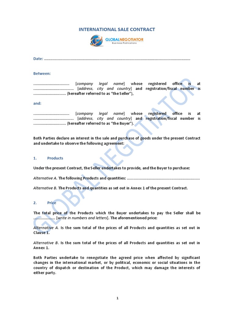 International Sale Contract | Payments | Market (Economics)