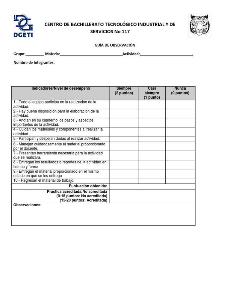 Guia de Observacion Trabajo en Equipo | PDF Guia de Observacion Trabajo en Equipo | PDF