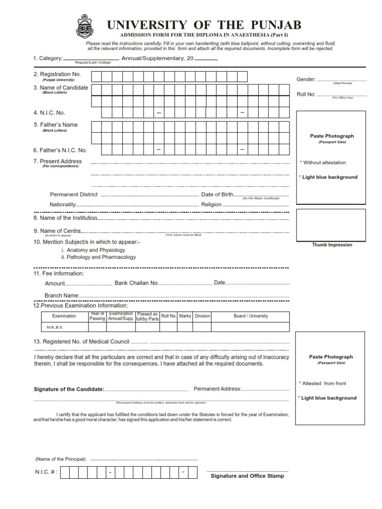 Diploma in Anaesthesia Part I | PDF | Money Order | Government Information