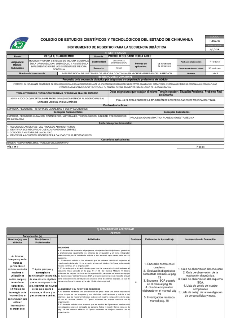 1 SECUENCIA MODULO IV CALIDAD - Perla Portillo | PDF | Evaluación ...
